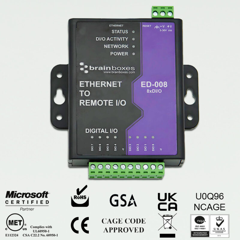 ED-008 Ethernet to 8 Digital IO Lines - Brainboxes