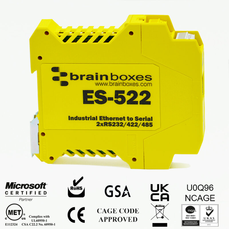 ES-522 Industrial Ethernet to Serial 2xRS232/422/485 - Brainboxes