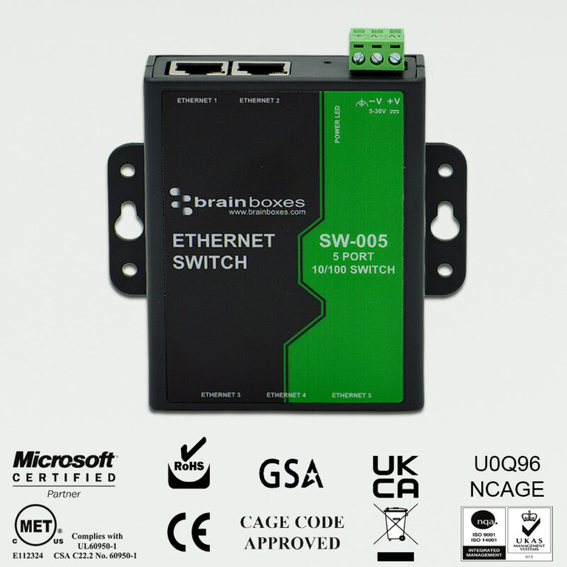 SW-005 Light Industrial 5 Port 10/100 Ethernet Switch Wall Mountable ...