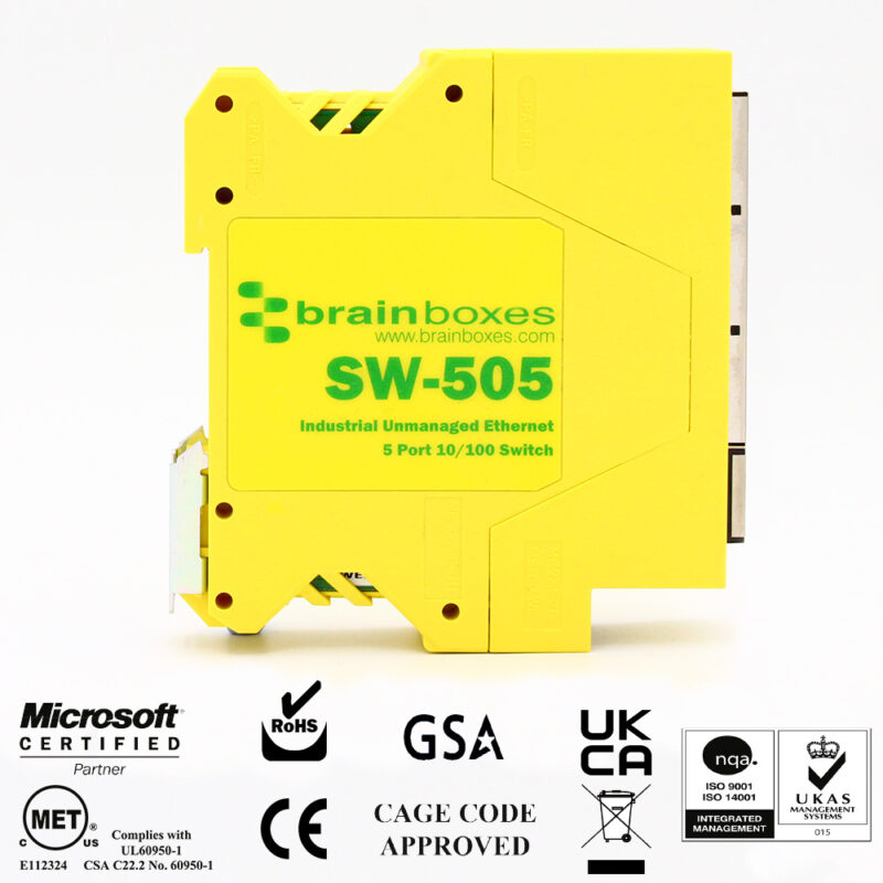 SW-505 Industrial 5 Port 10/100 Ethernet Switch - Brainboxes