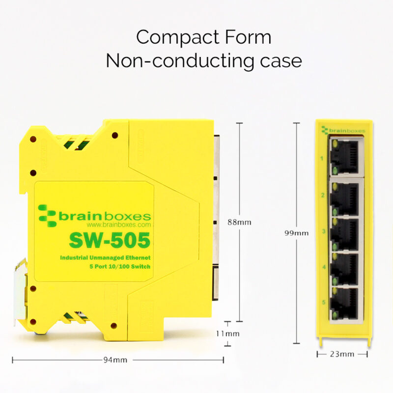 SW-505 Industrial 5 Port 10/100 Ethernet Switch - Brainboxes