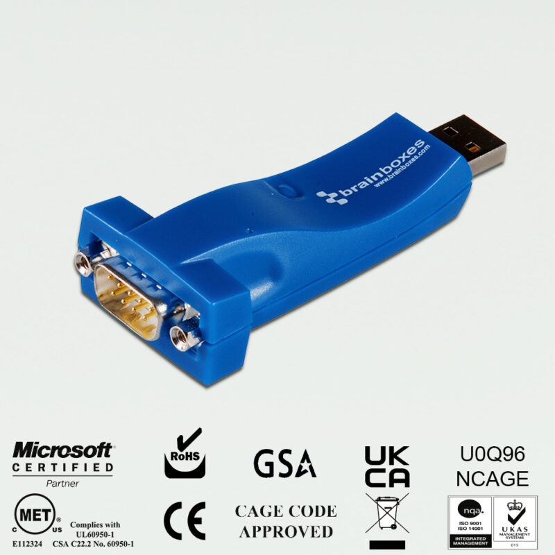 US-101 1 Port RS232 USB to Serial Adapter - Brainboxes