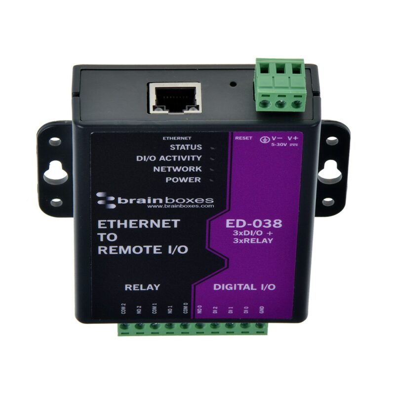 ED-038 Ethernet to 3 Relay + 3 Digital In - Brainboxes