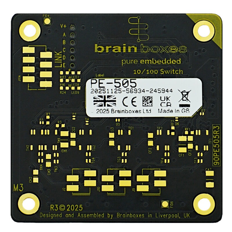 PE-505 Pure Embedded Industrial 5 Port 10/100 Ethernet Switch - Brainboxes